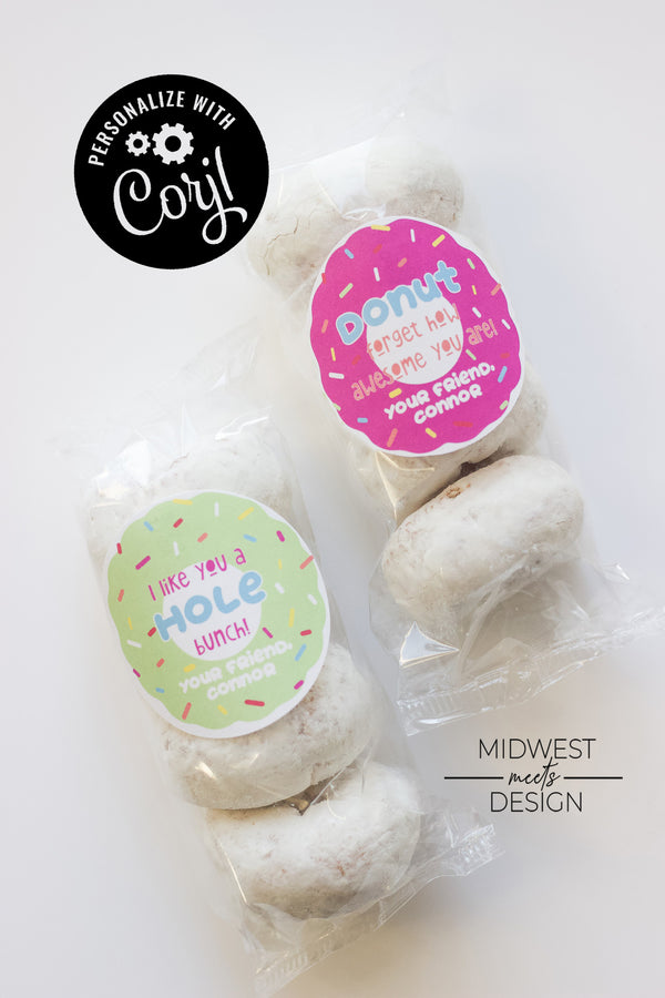 Printable Donut Valentine Stickers/Tags - Editable Digital Download ...